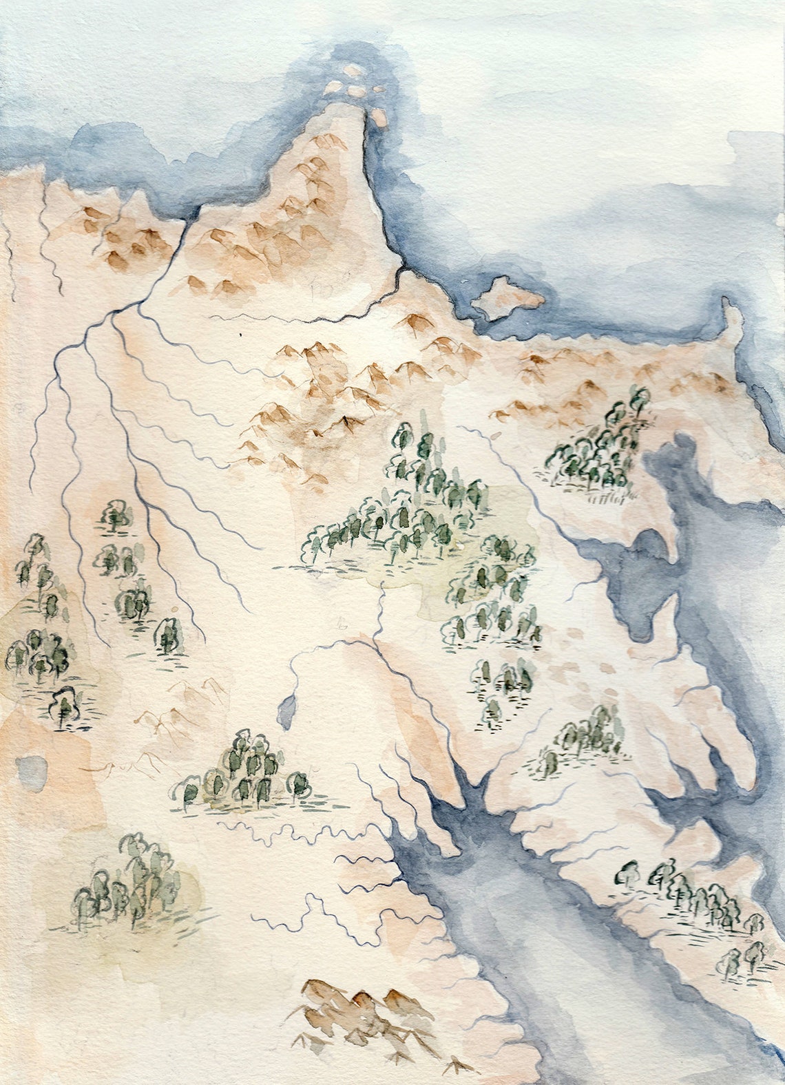 Hand Drawn Map Watercolor Painting Fantasy Map Original - Etsy