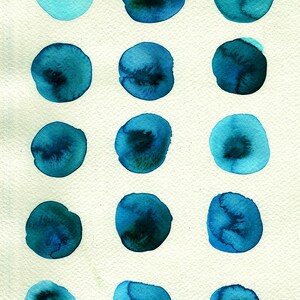 Turquoise Abstract Minimalist Watercolor Circles Art - Original Ink and ...