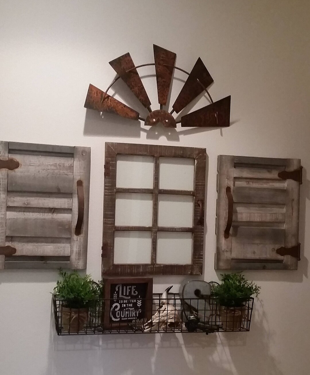 24 Inch Half Windmill Head Rusty Metal-rustic Farmhouse Windmill ...