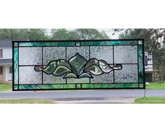 Stained Glass Abstract Transom Window Suncatcher Panel Seashell 30x10 ...