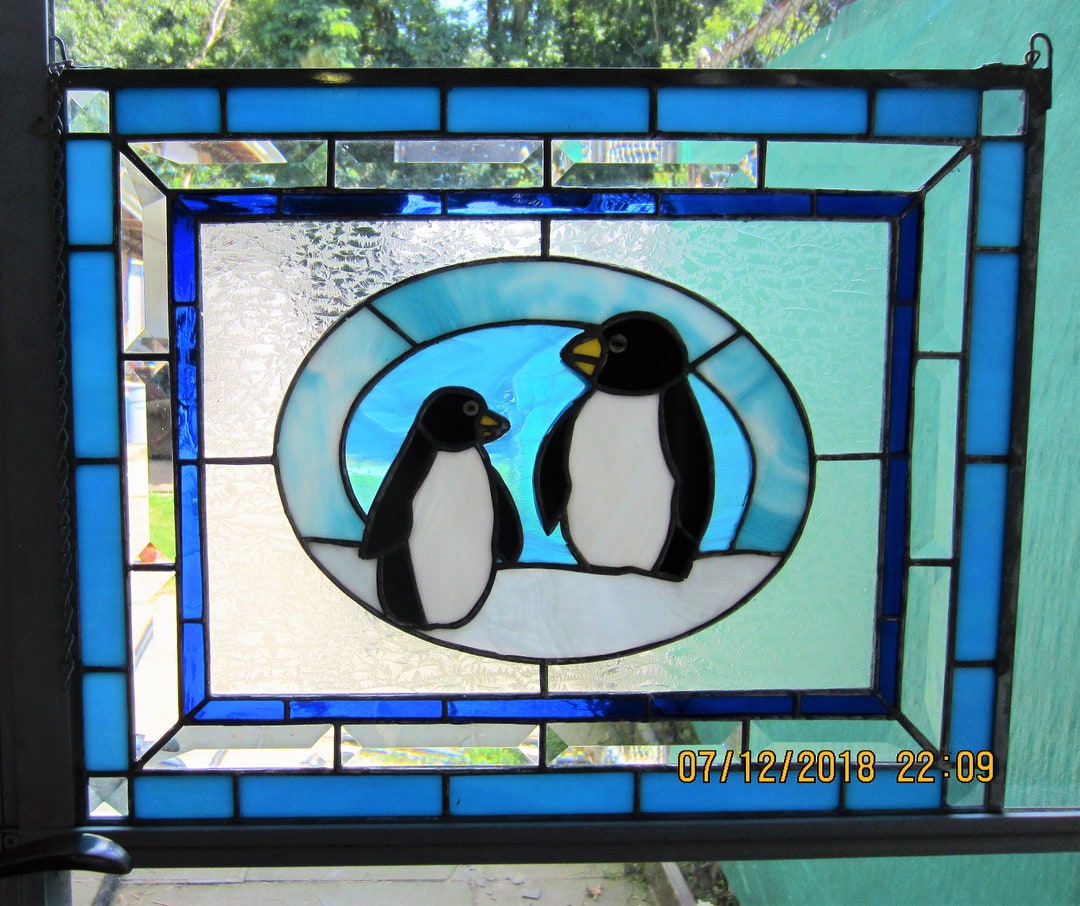 Custom Penguin - Stained Glass Panel - Etsy