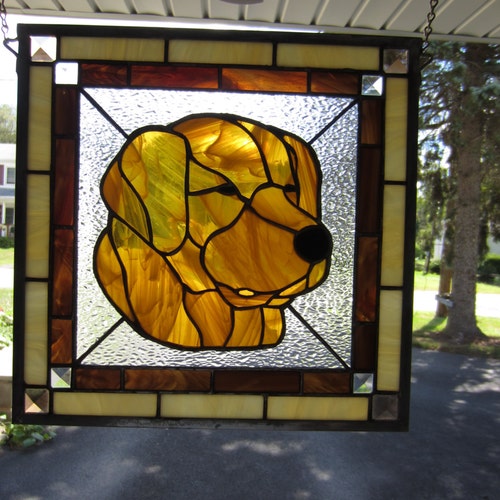 Golden Retriever Stained Glass Panel Etsy