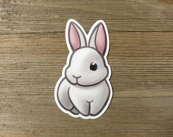 Blue-eyed white lionhead rabbit sticker cute white bunny | Etsy