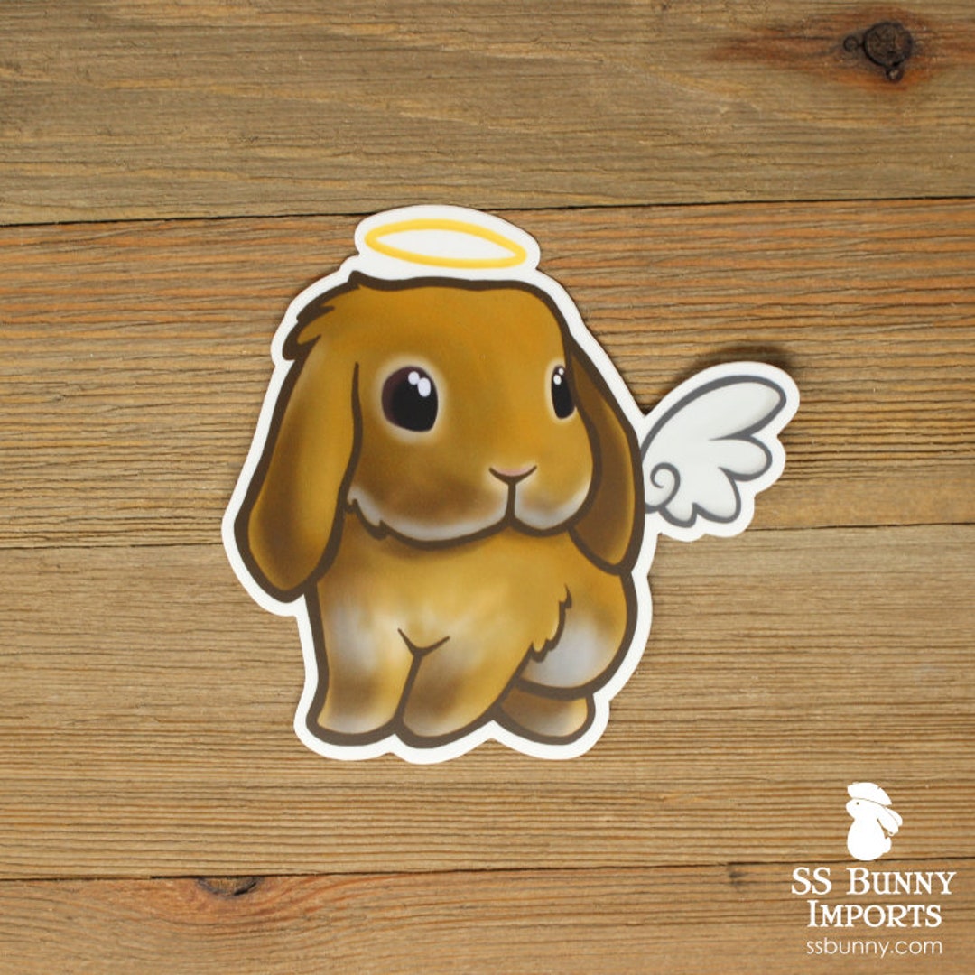 Orange Lop Angel Bunny Sticker; Rabbit Halo and Wings, Printed Chibi ...