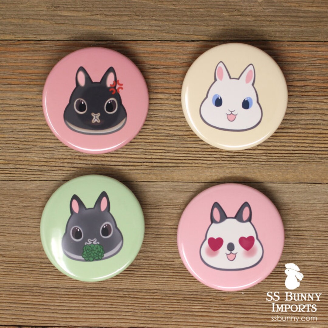 1.5" Bunny Emote Pinback Buttons; Rabbit Emote Pinback Buttons, Bunny ...