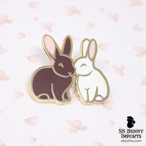 Kissing Hares Hard Enamel Pin Brown White Bunny Lapel Pin | Etsy