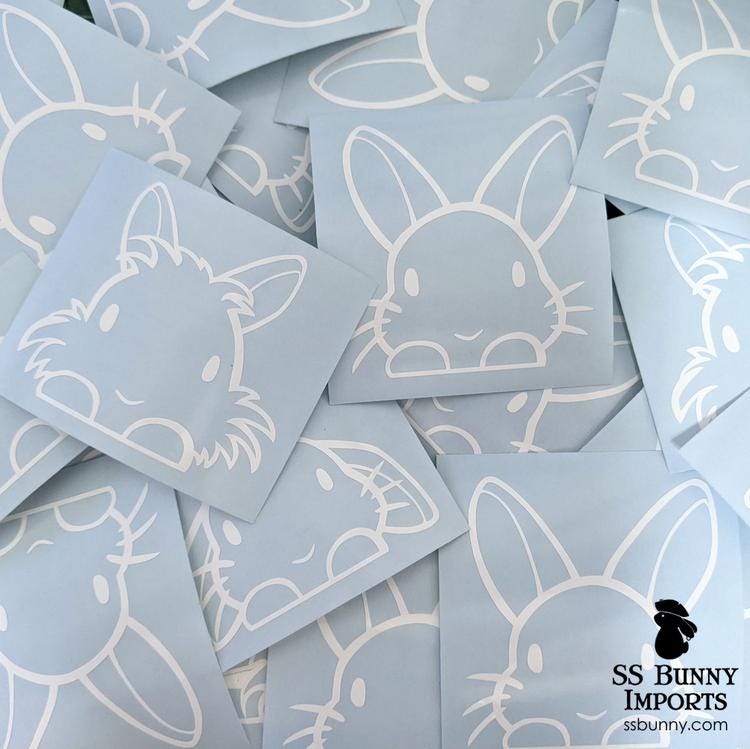 Peeking Cute Vinyl Bunny Sticker; Rabbit Car Decal / Laptop Decal ...