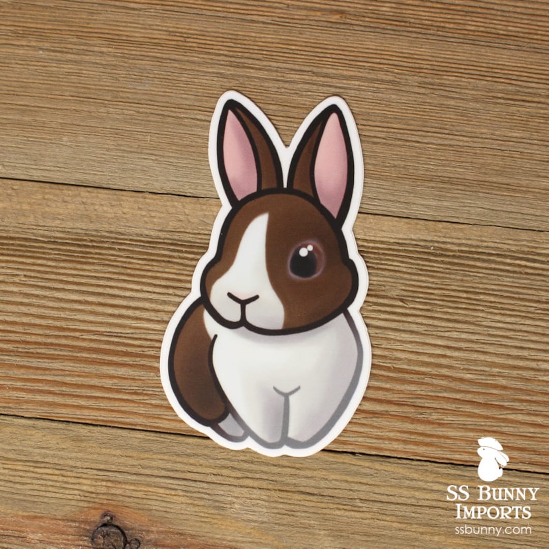 Chocolate Dutch Rabbit Sticker; Cute Printed Vinyl Bunny Sticker ...
