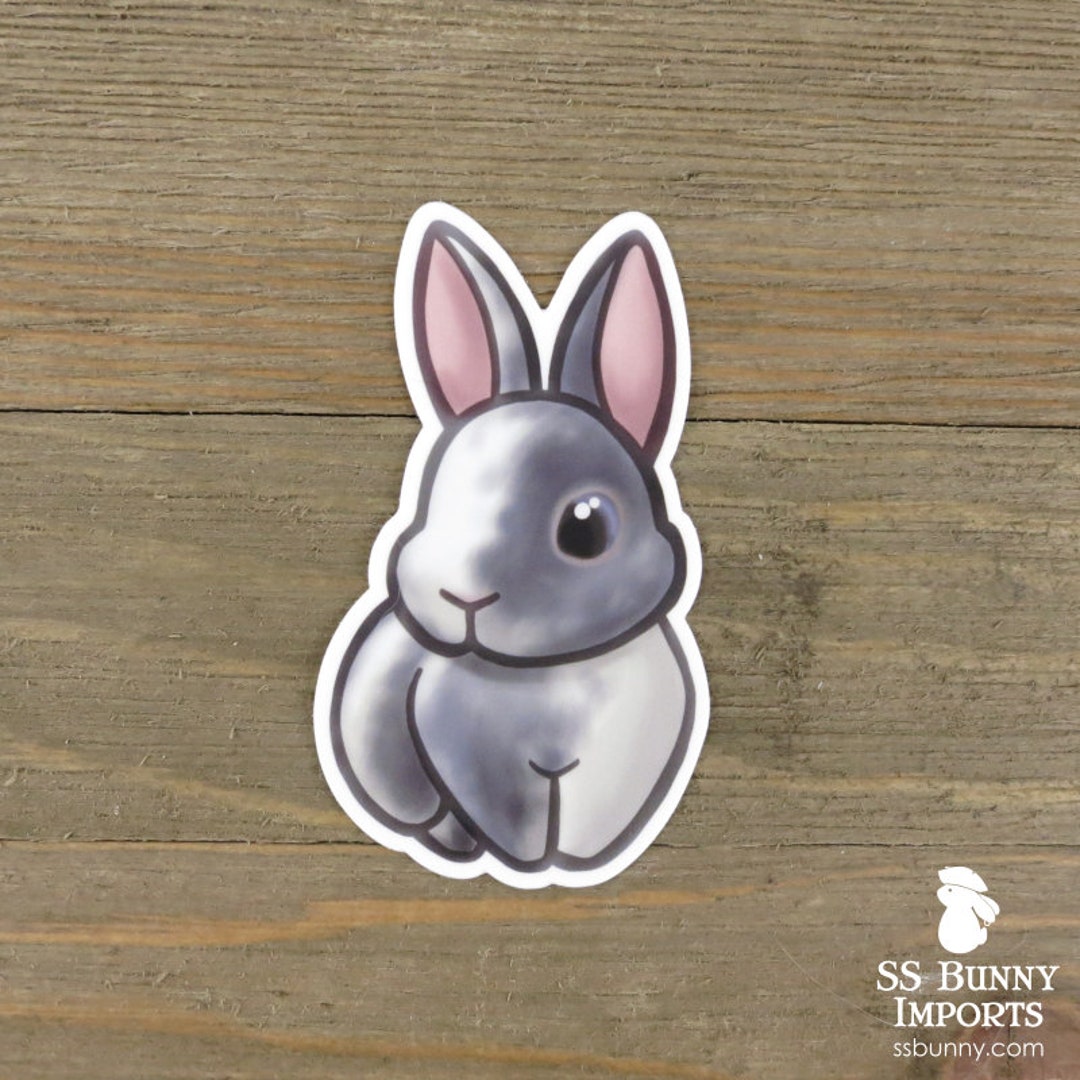Blue Magpie Harlequin Rabbit Sticker; Printed Chibi Bunny Vinyl Sticker ...