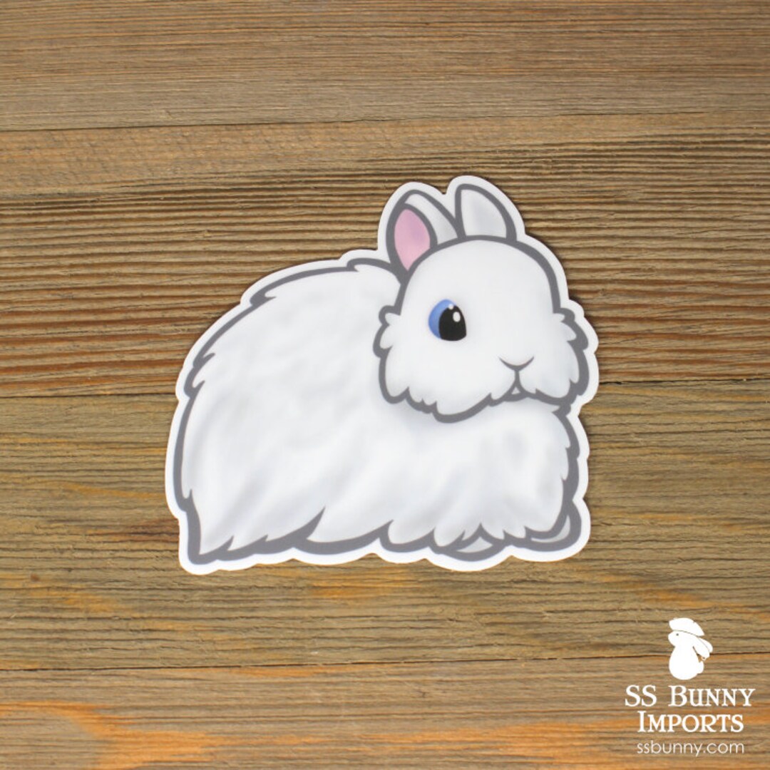Blue-eyed White Jersey Wooly Bunny Sticker; Printed White Fuzzy Rabbit ...