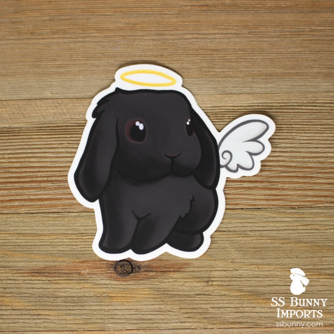 Black Rabbit Angel Sticker; Lop Rabbit Bumper Sticker, Lop Bunny Bumper ...