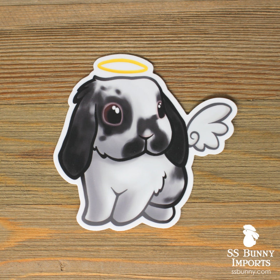 Broken Black Rabbit Angel Sticker; Lop Rabbit Bumper Sticker, Lop Bunny ...