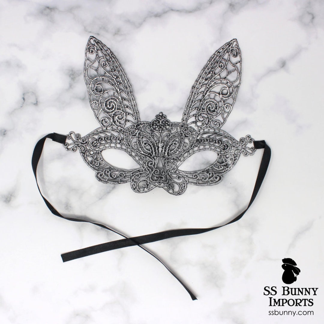 Silver Lace Bunny Masquerade Mask | Elegant Rabbit Mardi Gras Mask ...