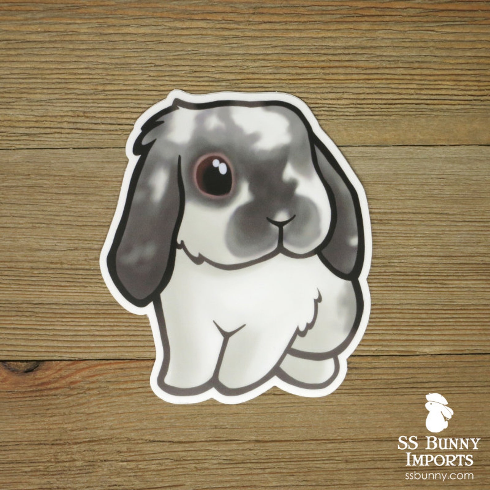 Broken Smoke Pearl Lop Rabbit Sticker; White Grey Lop Bunny Sticker ...