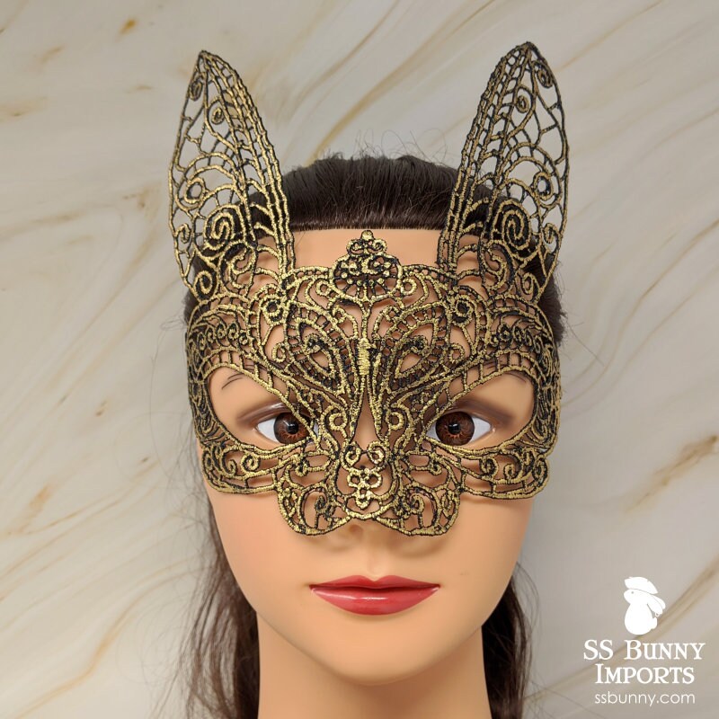 Gold Lace Bunny Masquerade Mask; Halloween Bunny Costume, Friends ...