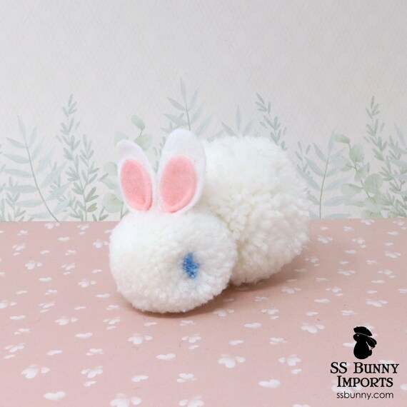 Blue-eyed White Pom Pom Bunny BEW Pompom Rabbit Collectible - Etsy