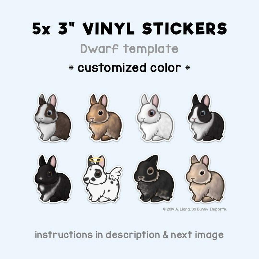 Custom 5x Dwarf Rabbit Stickers - Cute Dwarf Bunny Picture, Custom ...
