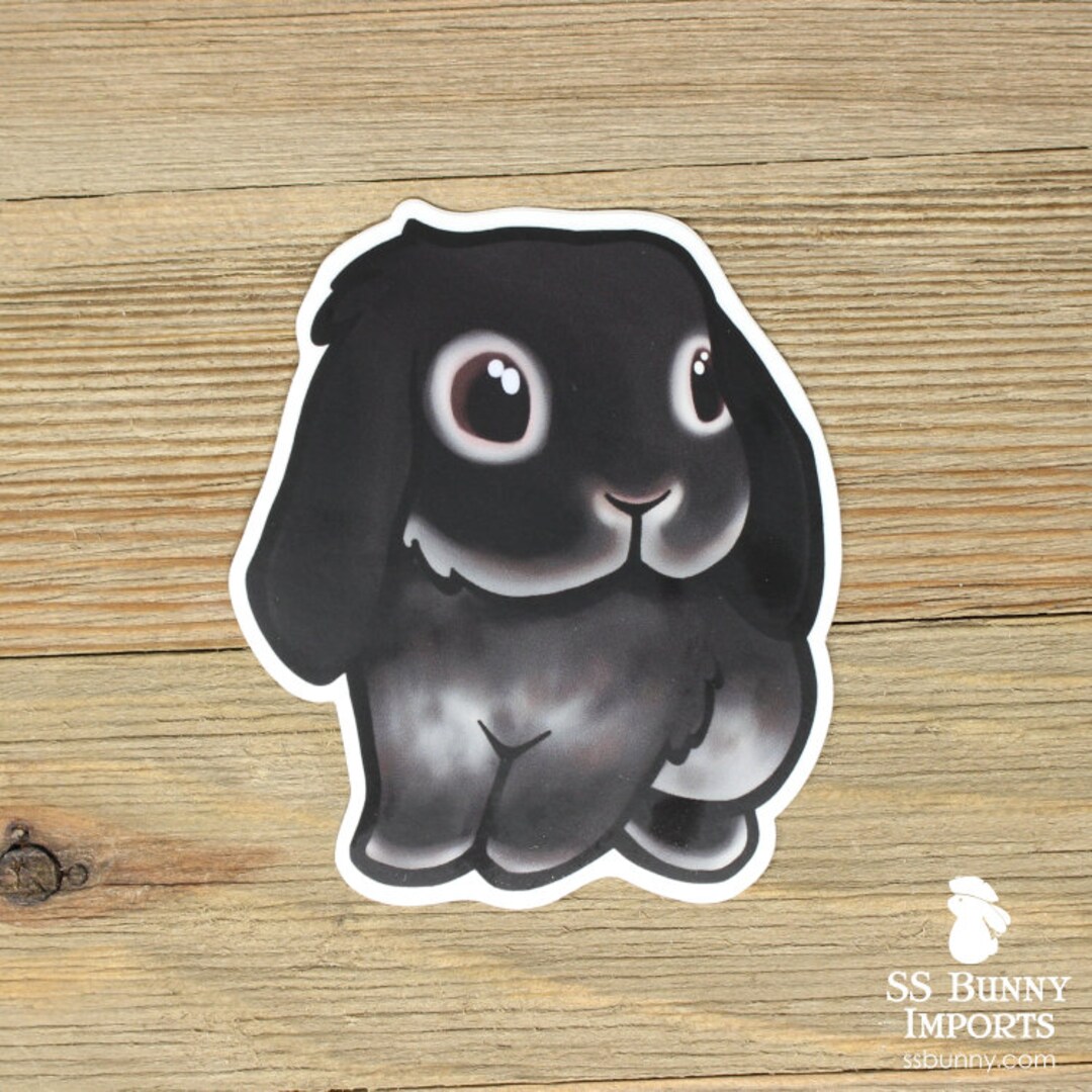 Black Otter Lop Bunny Sticker; Printed Adorable Rabbit Vinyl Sticker ...