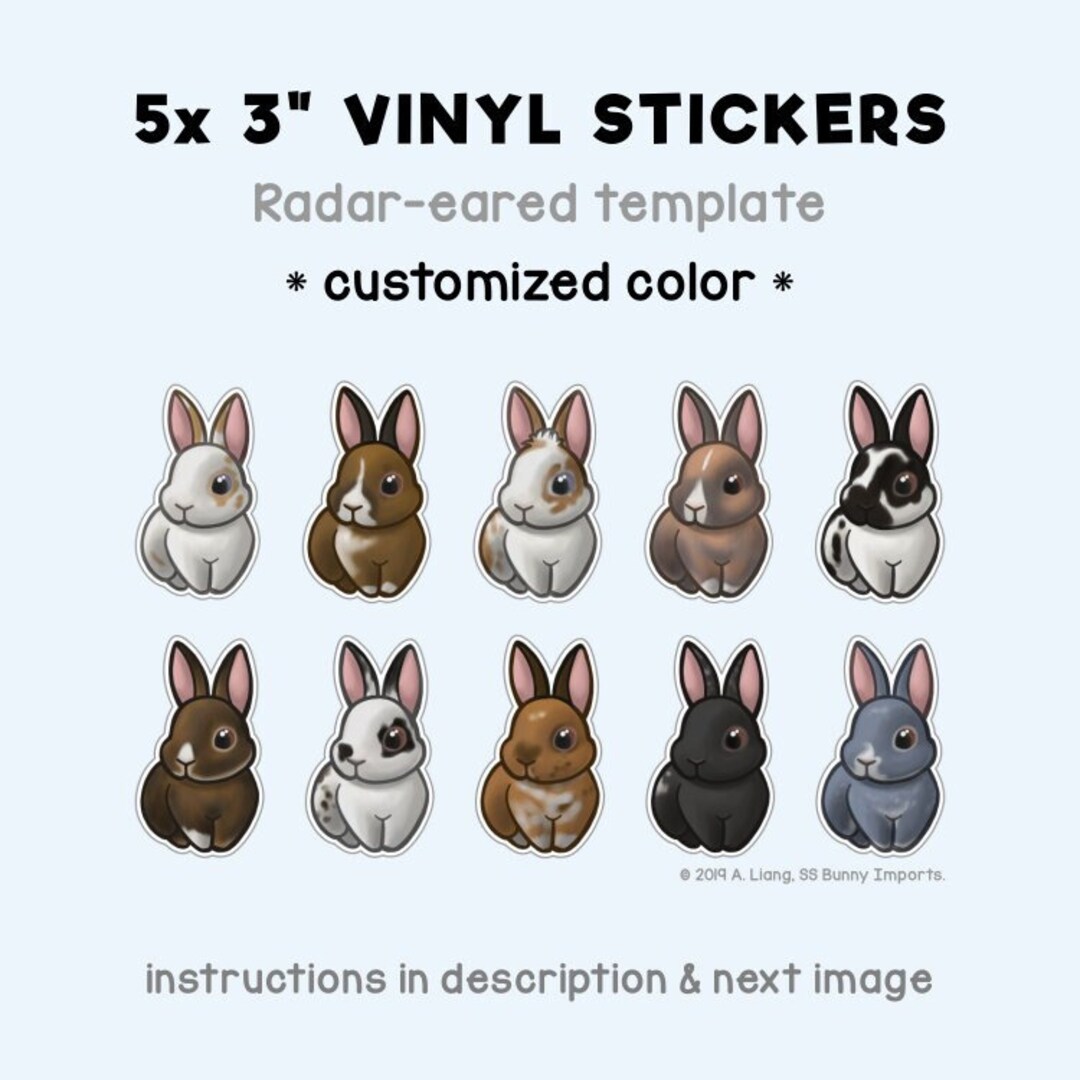 5x Custom Bunny Stickers - Customized Rabbit Gift, Custom Rabbit Art ...