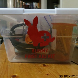 First Aid Kit Vinyl Rabbit Sticker Label, Glossy Red; Medical Sticker ...