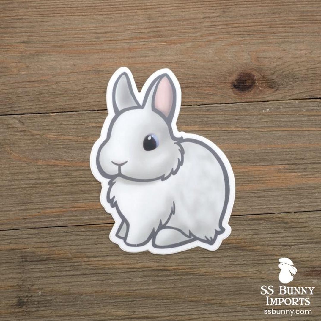 BEW Netherland Dwarf Rabbit Sticker; Cute Printed Blue-eyed White Bunny ...