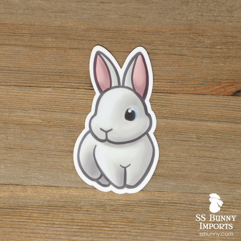 Blue-eyed white rabbit sticker chibi printed vinyl BEW bunny | Etsy