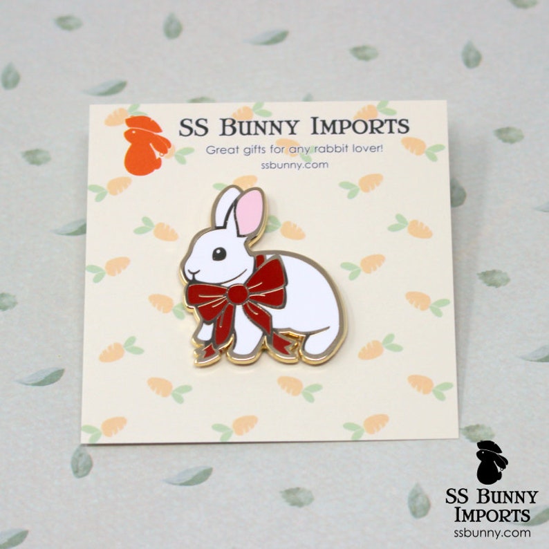 Bunny With Bow Hard Enamel Pin Brown White Rabbit Lapel | Etsy