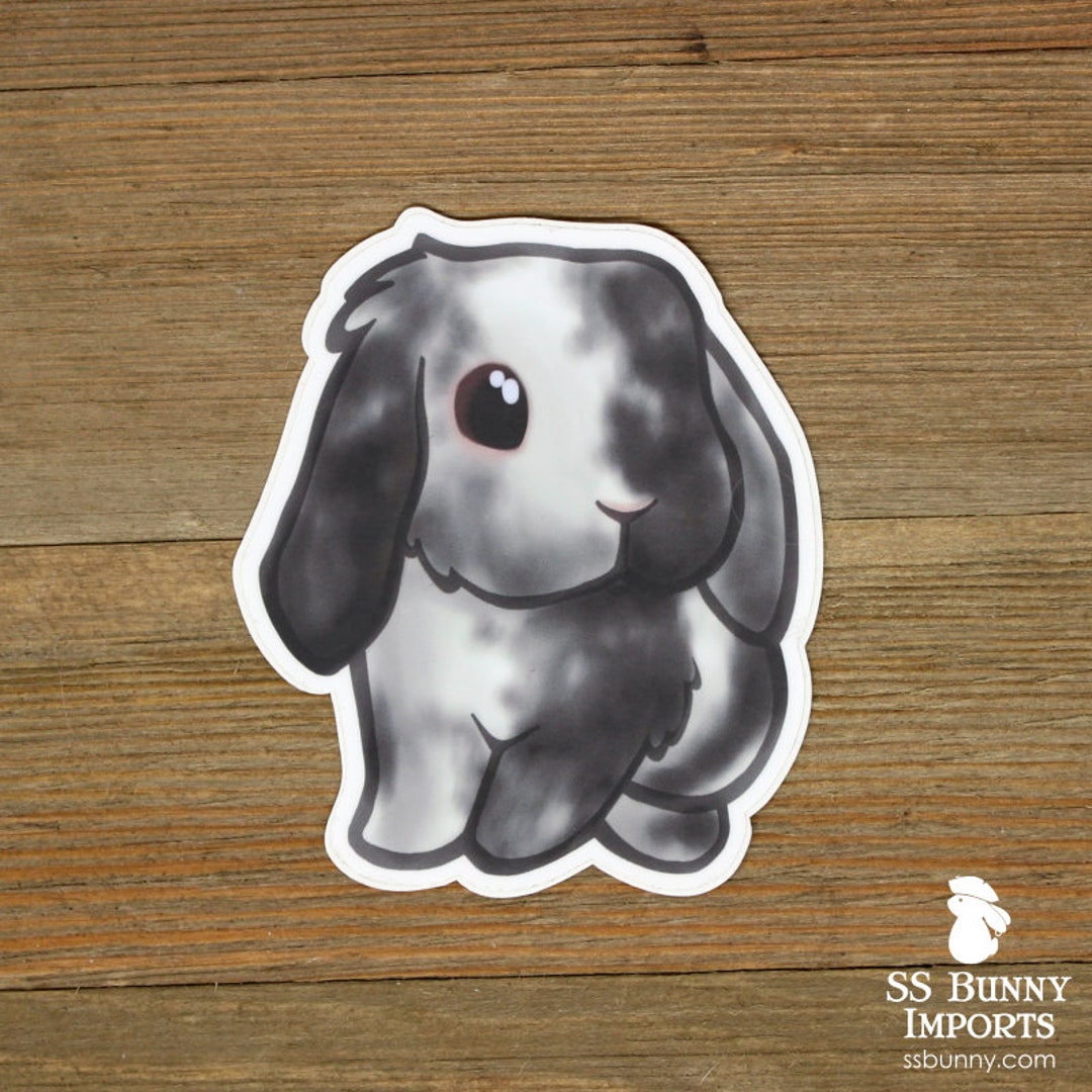 Black Magpie Harlequin Lop Rabbit Sticker; Printed Cute Bunny Vinyl ...