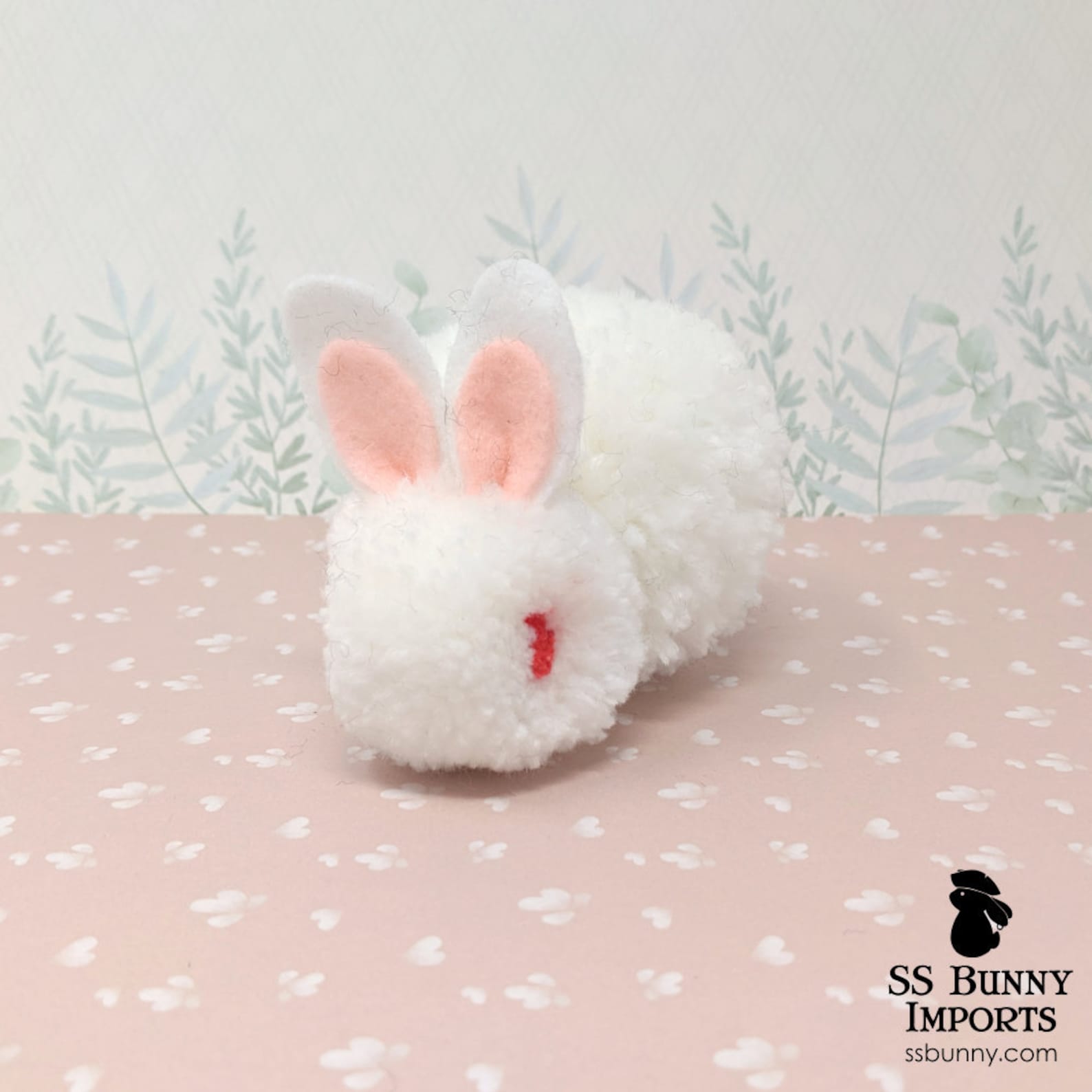 Conejito de pompón blanco de ojos de rubí CONEJO pompón REW | Etsy