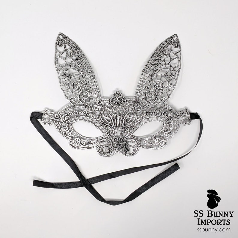 Silver lace bunny masquerade mask Halloween bunny costume | Etsy
