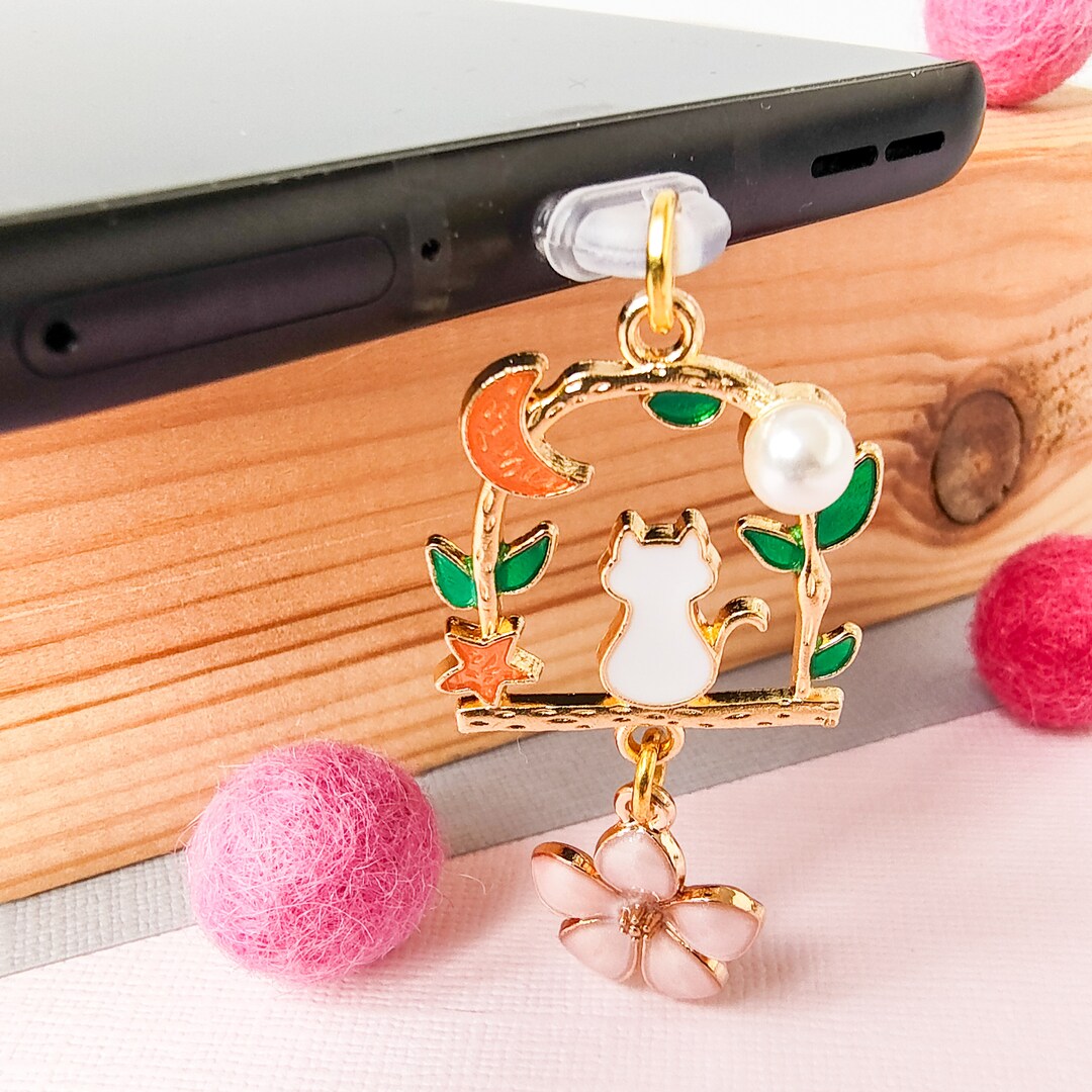 Cute Kawaii Cat and Blossom Enamel Charm Dust Plug for Phone/switch ...