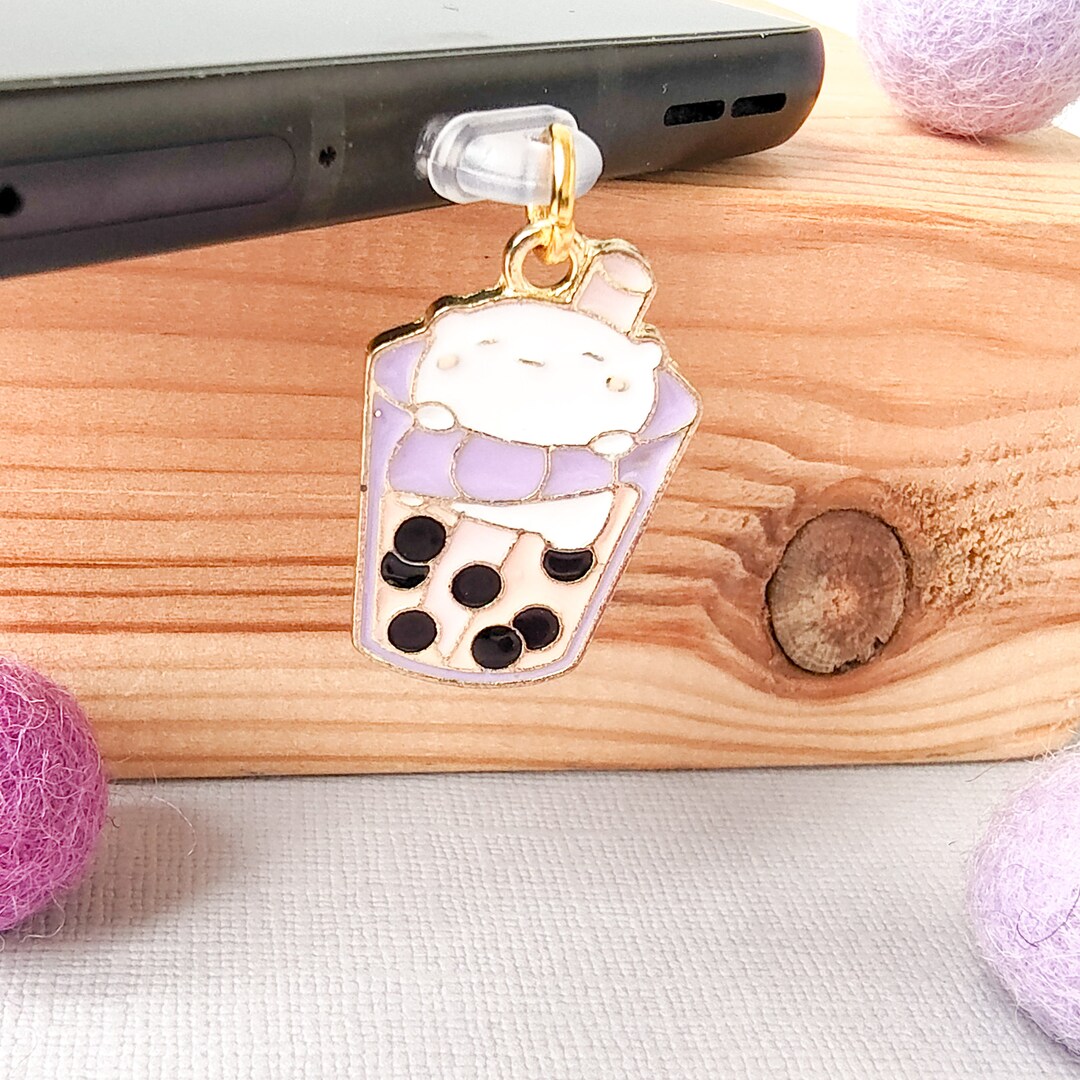 Cute Kawaii Bubble Tea Boba Cat Enamel Charm Dust Plug for Phone/switch ...
