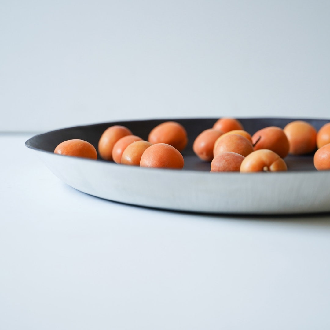 Large Ceramic Tray | 18" Round Charcuterie Platter | Black Clay Display ...