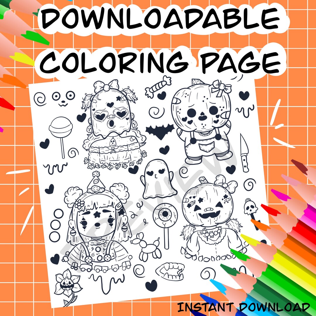 Halloween Coloring Page | Spooky Cute Coloring Page Printable [instant ...