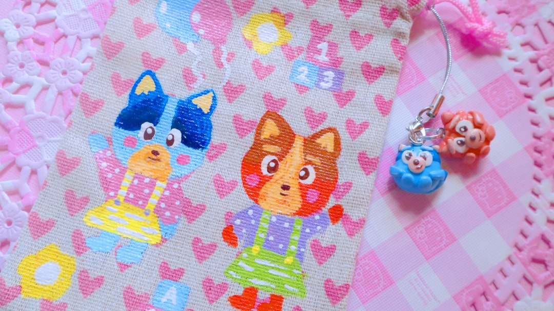 Bluey Cute Pouch + Polymer Clay Charms | Drawstring Bag | Small ...