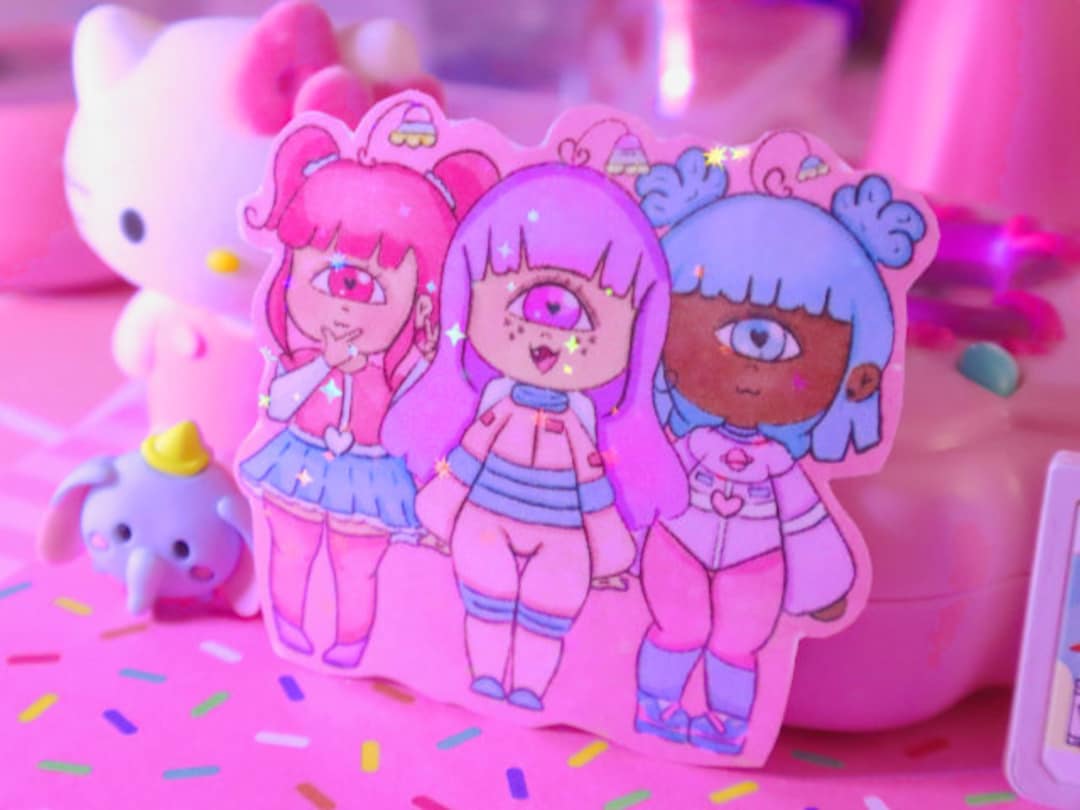 Cyclops Girls Holographic Dicut Sticker | Journal Stickers | Cute Anime ...