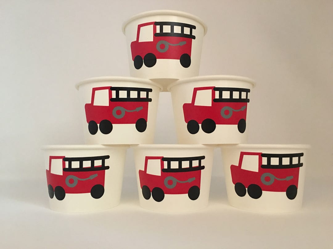 Fireman Party Snack Cups, Firetruck Party Cups, Fireman Birthday Party ...