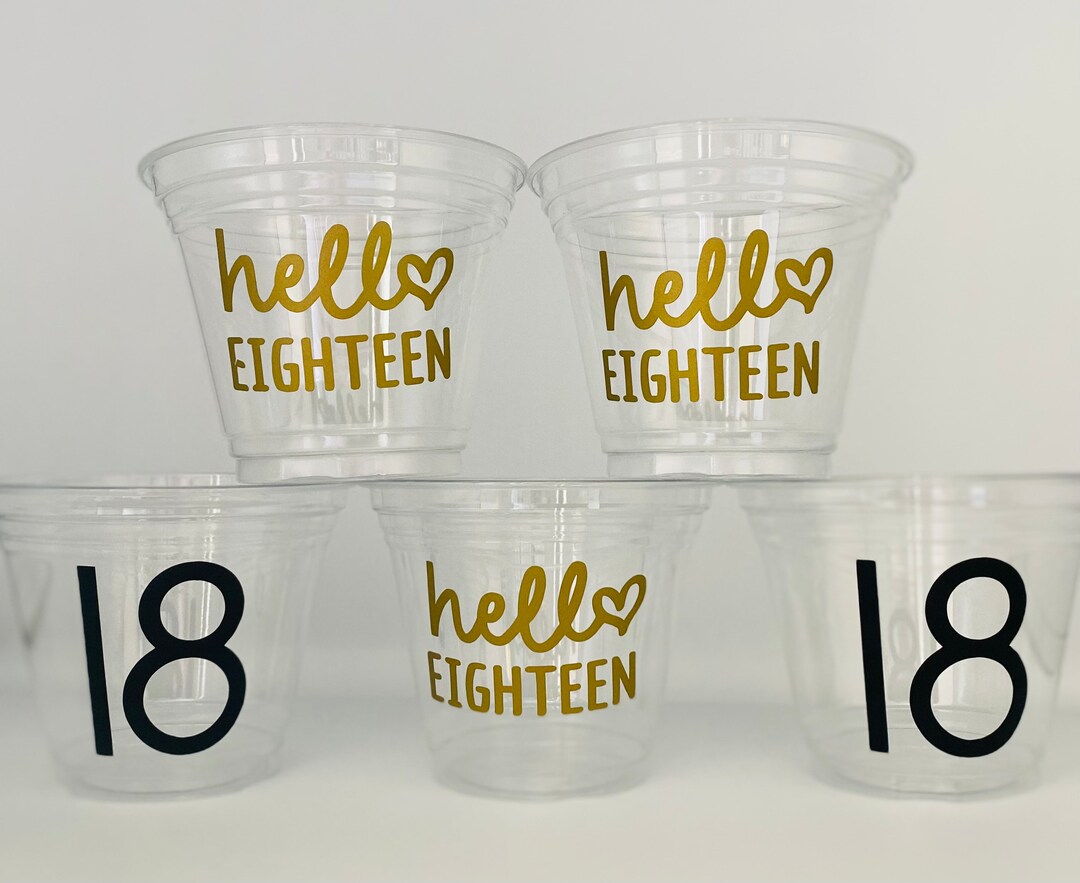 Sweet 18 Party Cups, Hello Eighteen, Golden Birthday, Disposable Cups ...