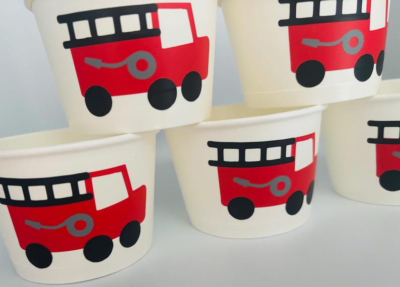 Fireman Party Snack Cups, Firetruck Party Cups, Fireman Birthday Party ...