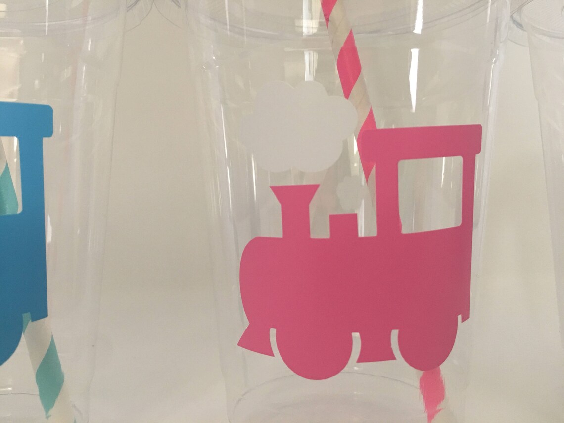 Girls Train Party Cups Train Party Cups Train Birthday Party - Etsy