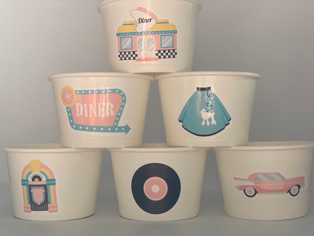 50's Party Cups, Retro Soda Shoppe Party, Sock Hop Party Cups, Retro ...