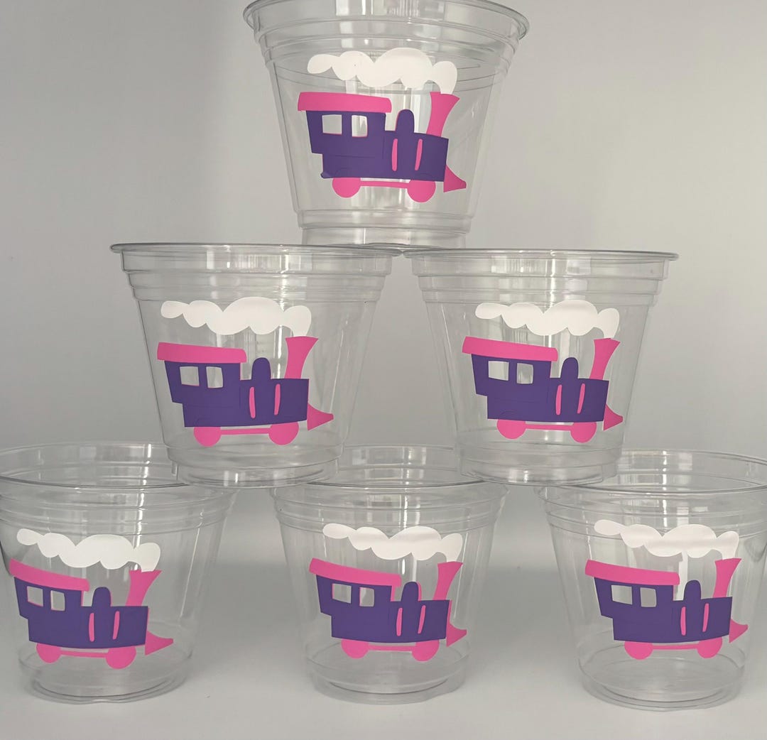 Girl Train Party Cups, Pink Train Birthday, Baby Shower Cups, Train ...