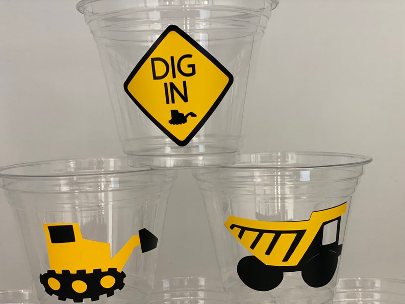 Construction Party Cups Construction Birthday Party Dig in - Etsy
