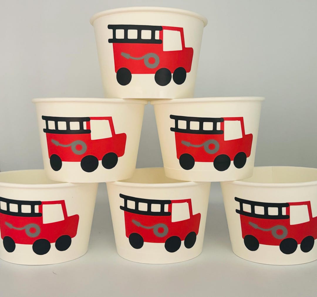 Fireman Party Snack Cups, Firetruck Party Cups, Fireman Birthday Party ...