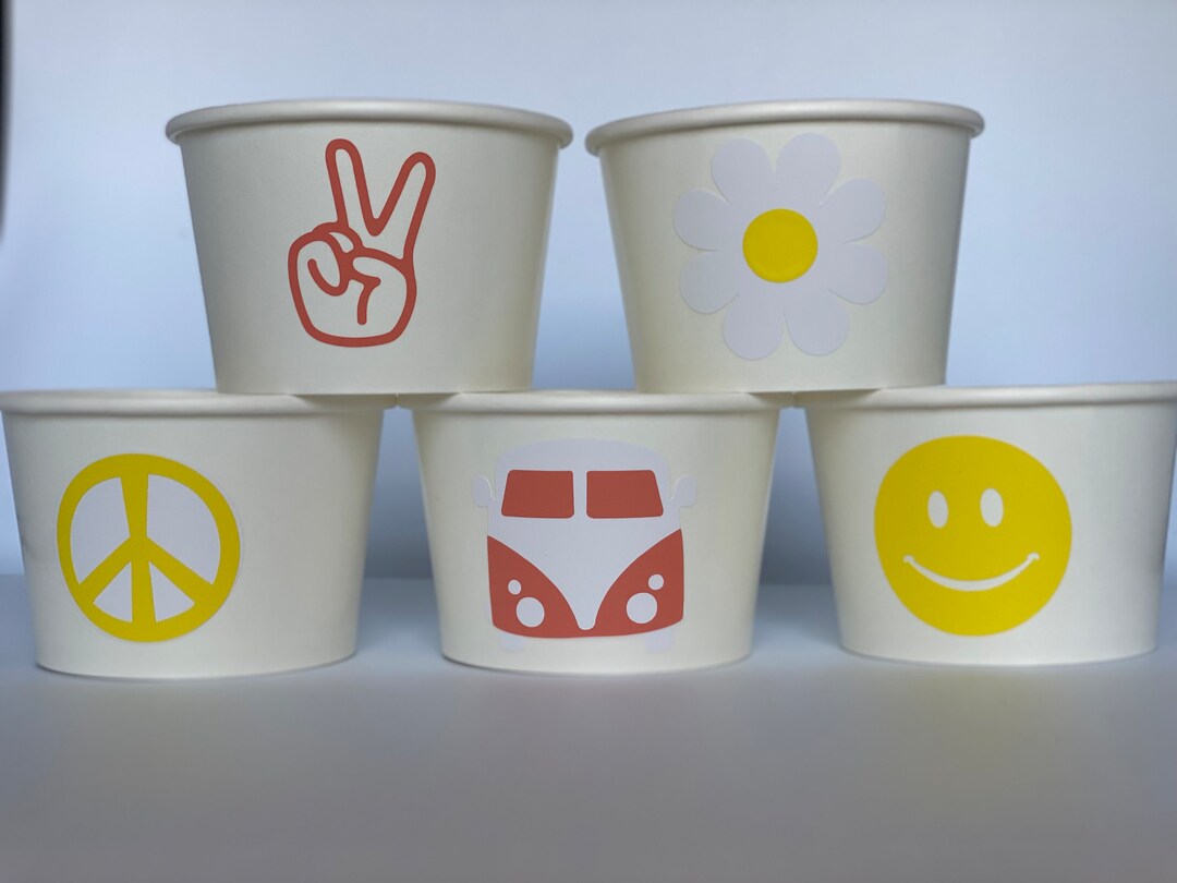Groovy Party Cups, Two Groovy Party Cups, Bus, Peace, Smilie, Disco ...