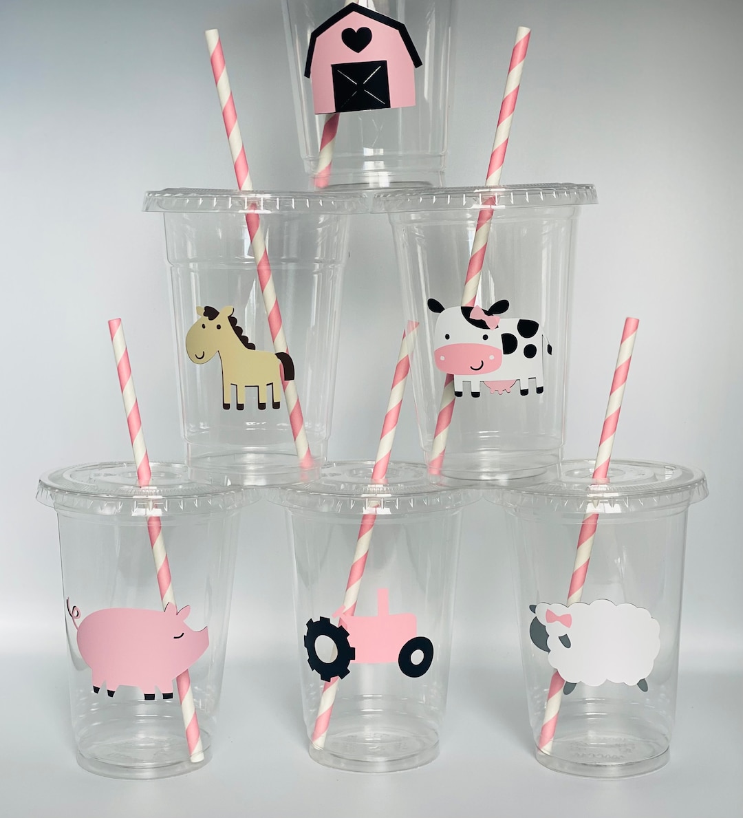 Girls Farm Party Cups, Pink Farm Party, Pink Tractor Party, Farm ...