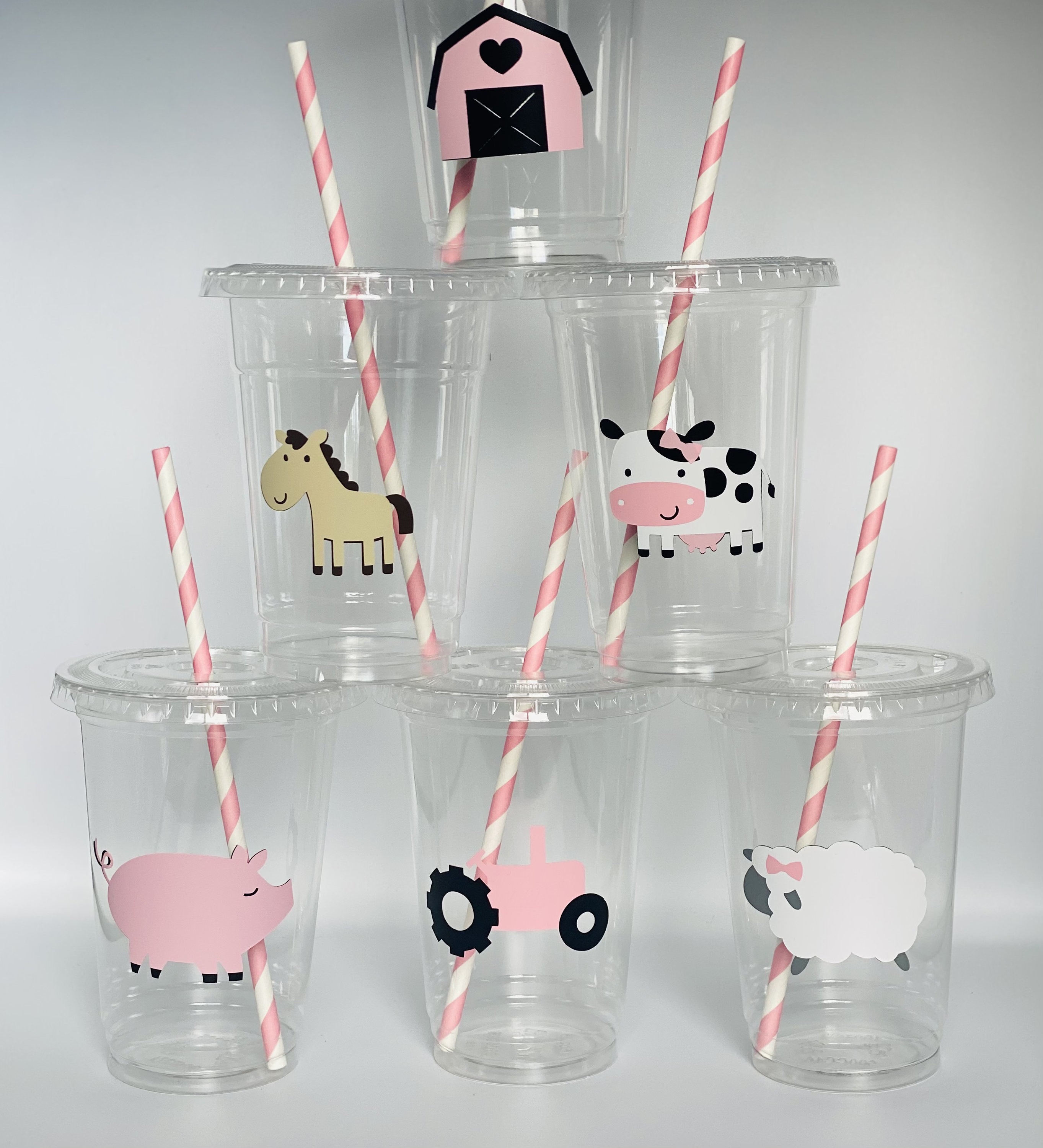 Girls Farm Party Cups Pink Farm Party Pink Tractor Party - Etsy