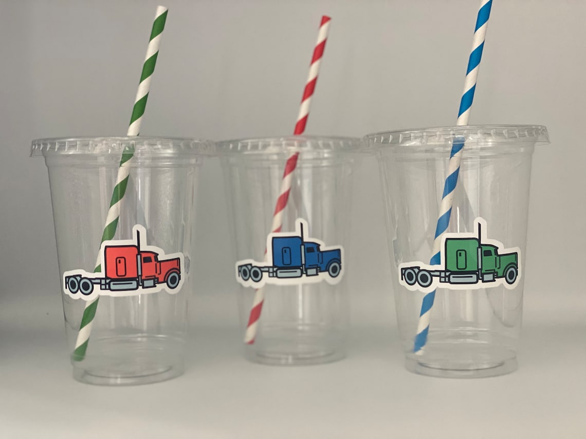 Semi Truck Party Cups, Big Rig Party Cups, 1st Birthday, Work Party ...