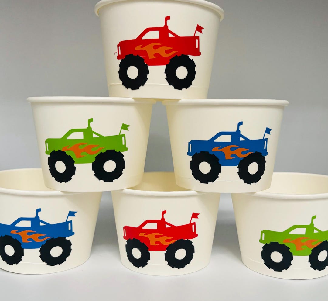 Monster Truck Party Snack Cups, Monster Truck Birthday Party, Monster ...