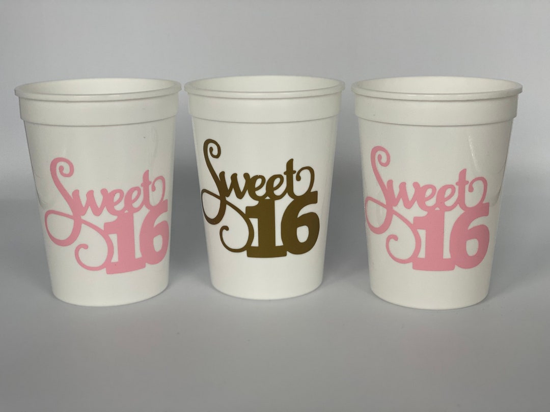 Sweet 16 Reusable Party Cups, 12 Oz Party Cups, Sweet 16 Party Supplies ...